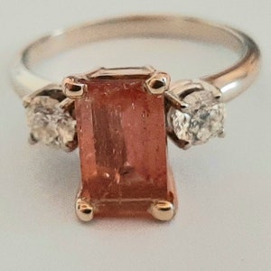Rare Natural Peach Imperial Topaz Ring: 14K White & Rose Gold, 2 Large ...