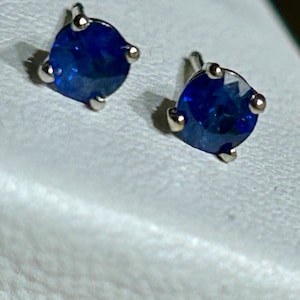 Real Sapphire Studs, 14K Petite Blue Sapphire Stud Earrings, 4 Mm Round ...