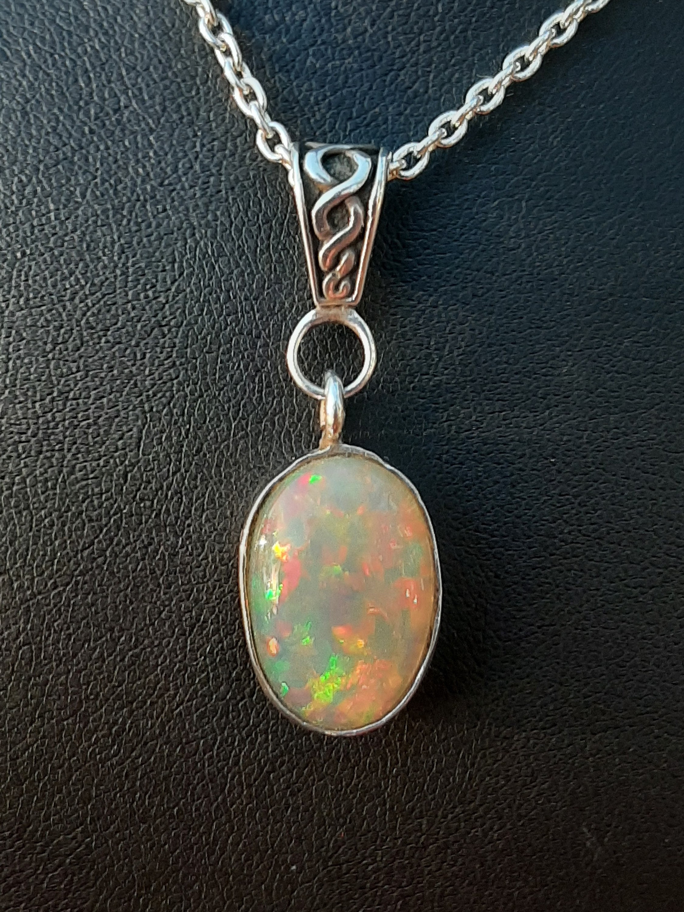 Rainbow Opal Necklace, Large Fire Opal, Opal Sterling Silver Setting ...