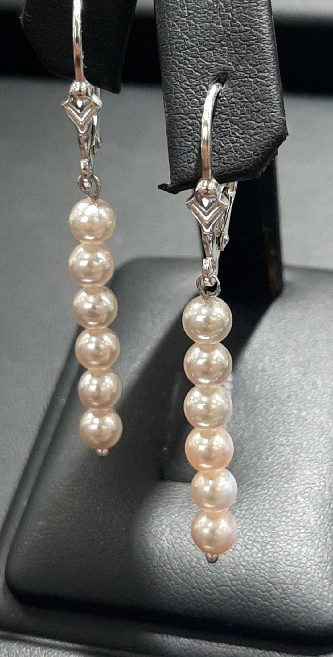 Pendiente de pera, pendientes de perlas rosas blancas, perlas japonesas ...