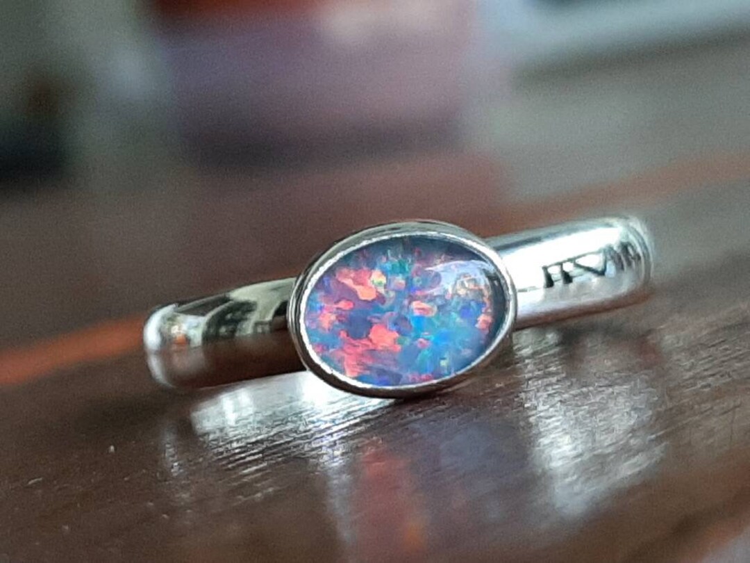 Australian Opal Silver Ring, Rainbow Opal Ring, Best East West Opal Ring on Etsy, Fire Opal Ring ...