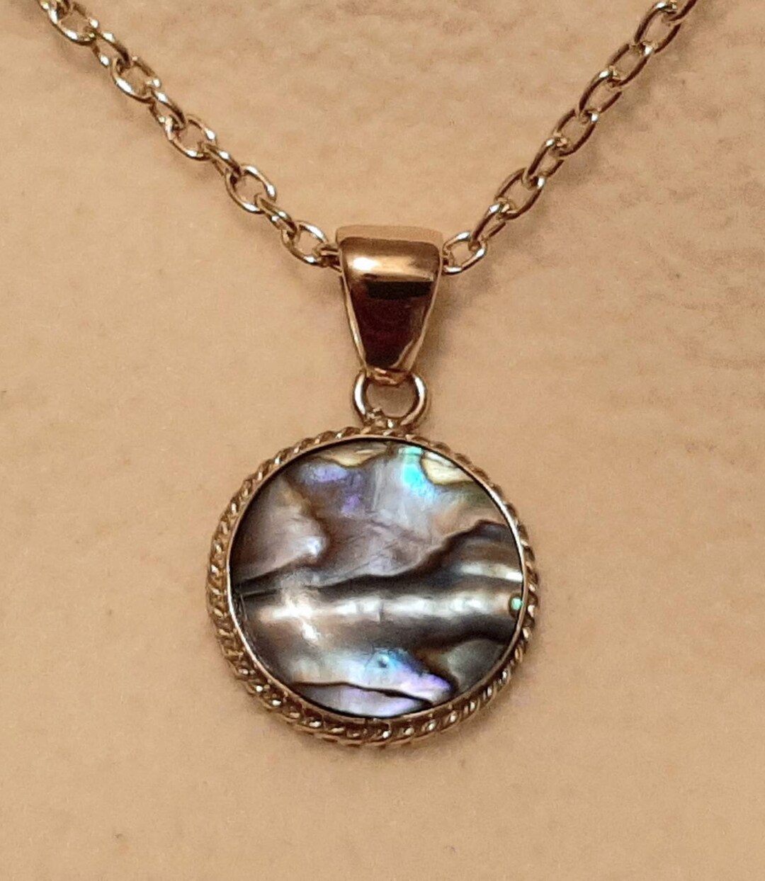Abalone Necklace, Abalone Rope Edge Pendant, Natural Abalone Necklace ...