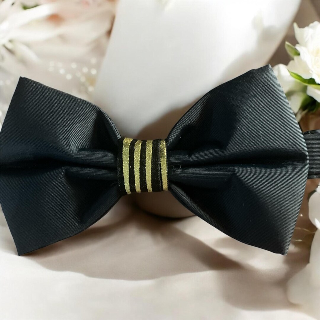 Black Formal Bow Tie With Gold Striped Middle - Etsy
