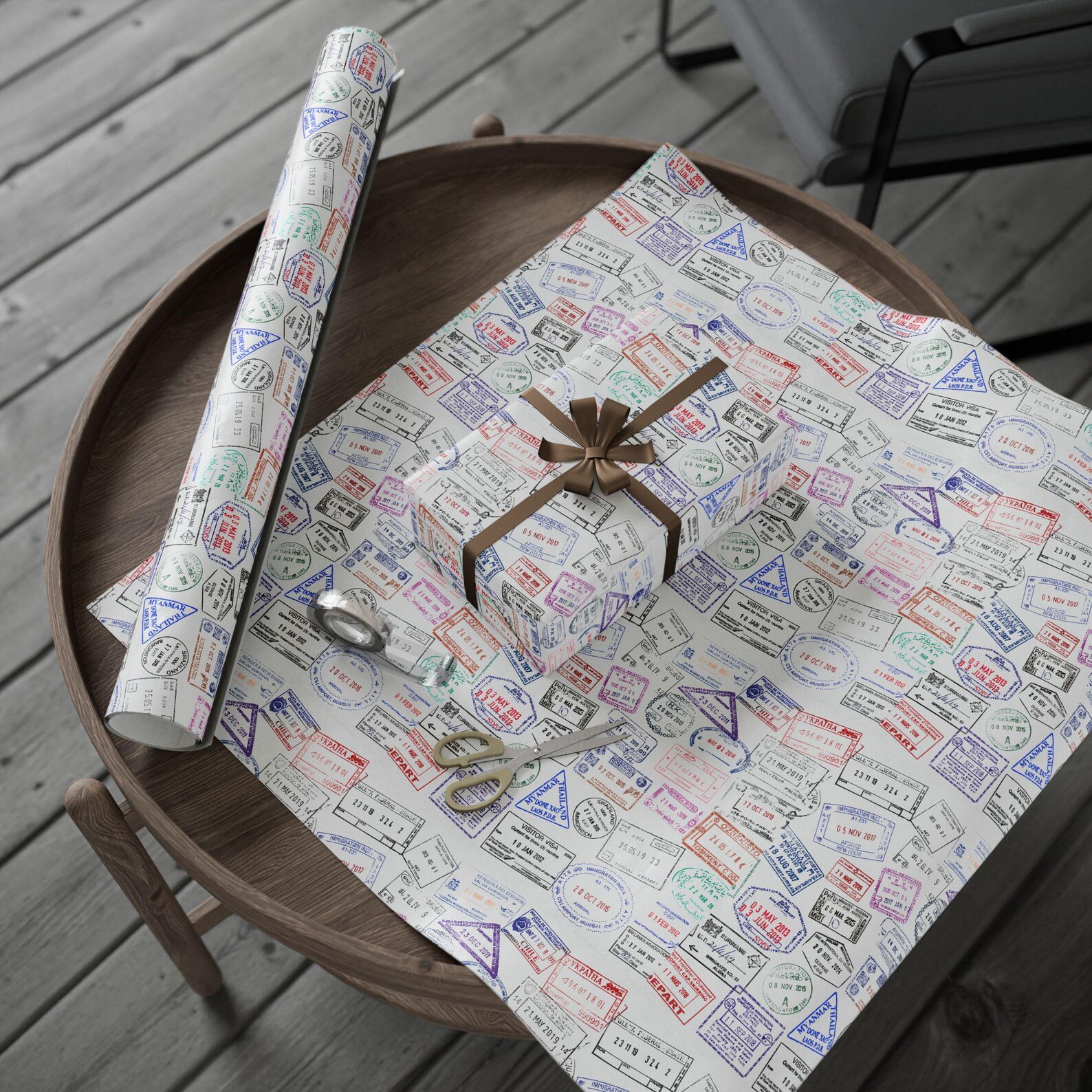 Vintage Passport Stamp Collage Travel-themed Gift Wrap | Global ...