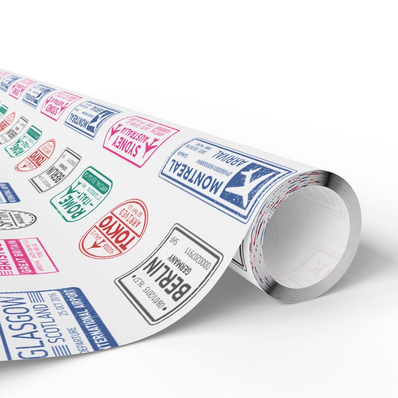 Bold Passport Stamp Gift Wrap - Neon Travel-themed Wrapping Paper With ...