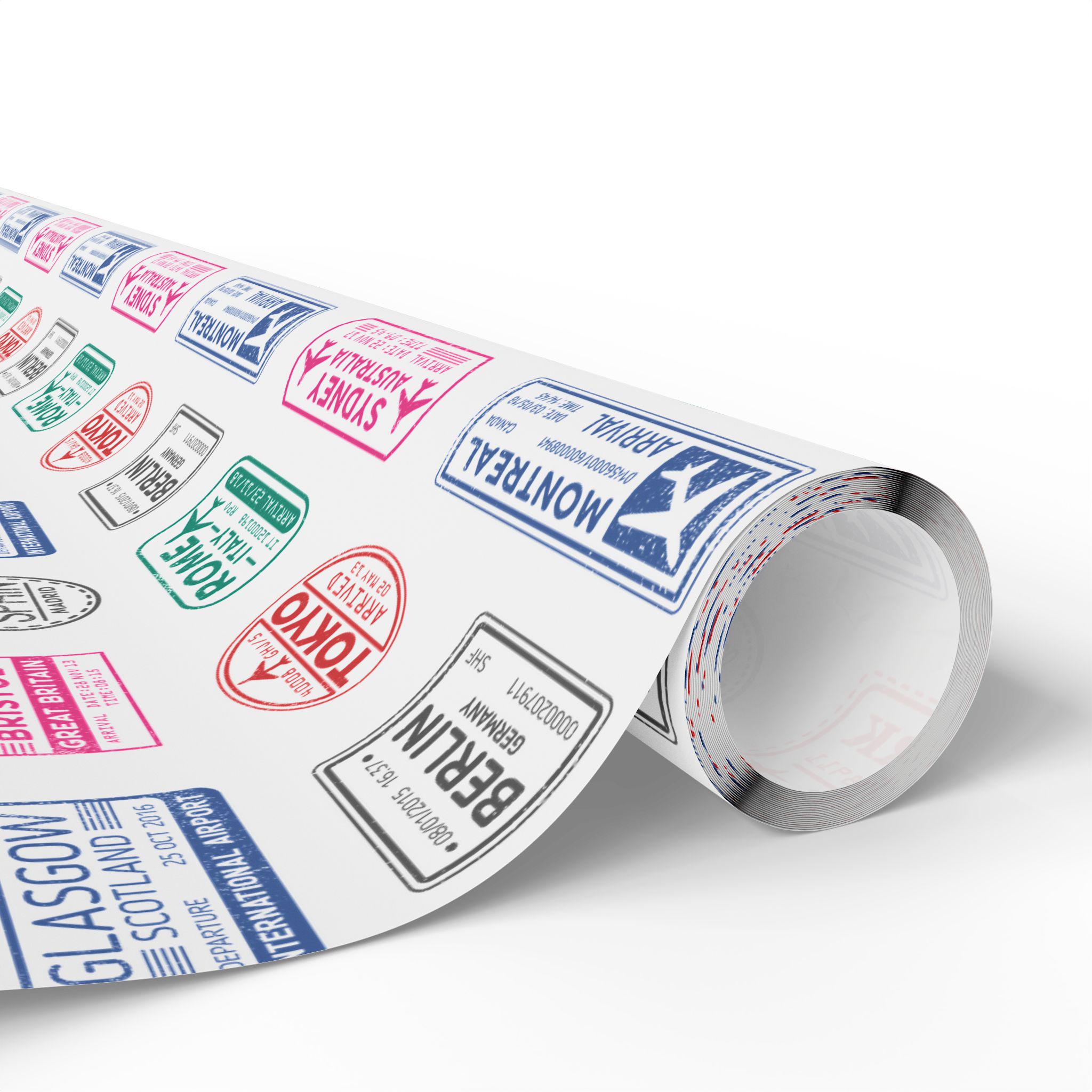 Bold Passport Stamp Gift Wrap - Neon Travel-themed Wrapping Paper With ...