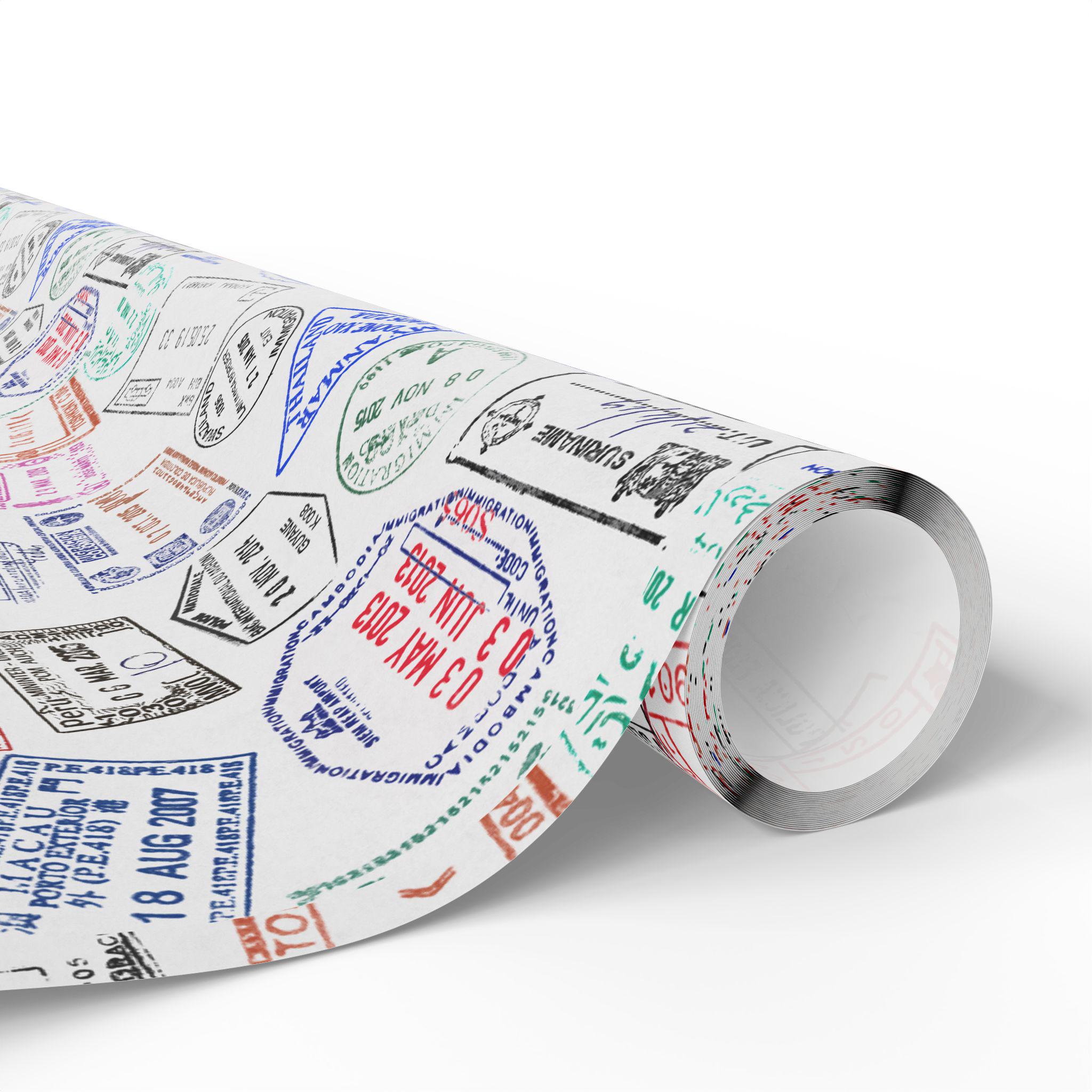 Vintage Passport Stamp Collage Travel-themed Gift Wrap | Global ...