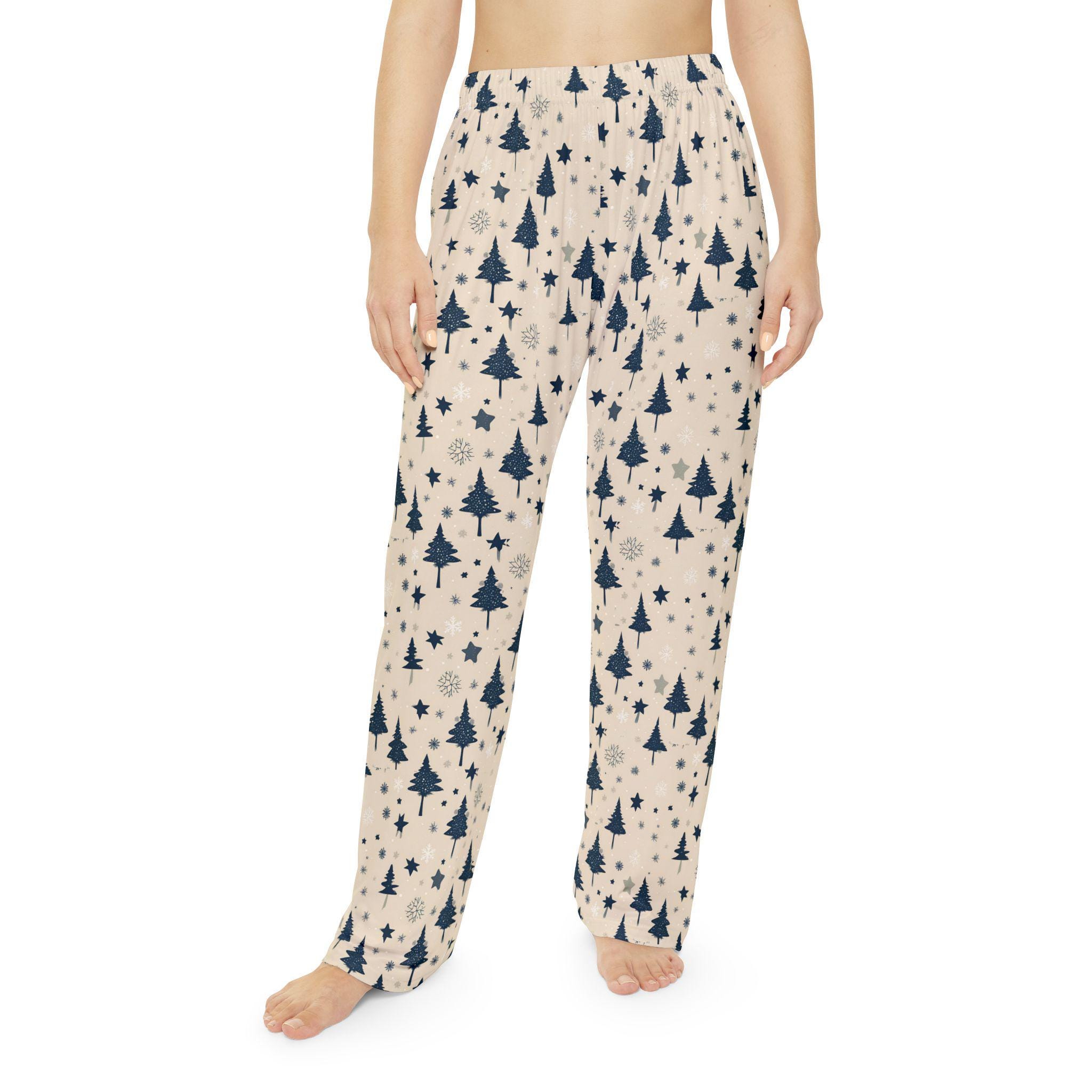 Winter Forest Pajama Pants – Beige Cozy Lounge Pants With Tree ...