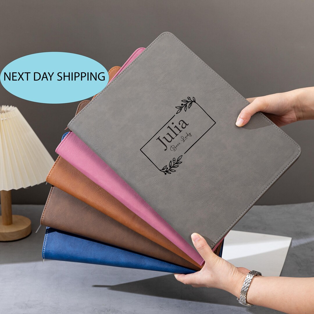 Personalized Leather Portfolio With Zipper, Refillable Portfolio ...