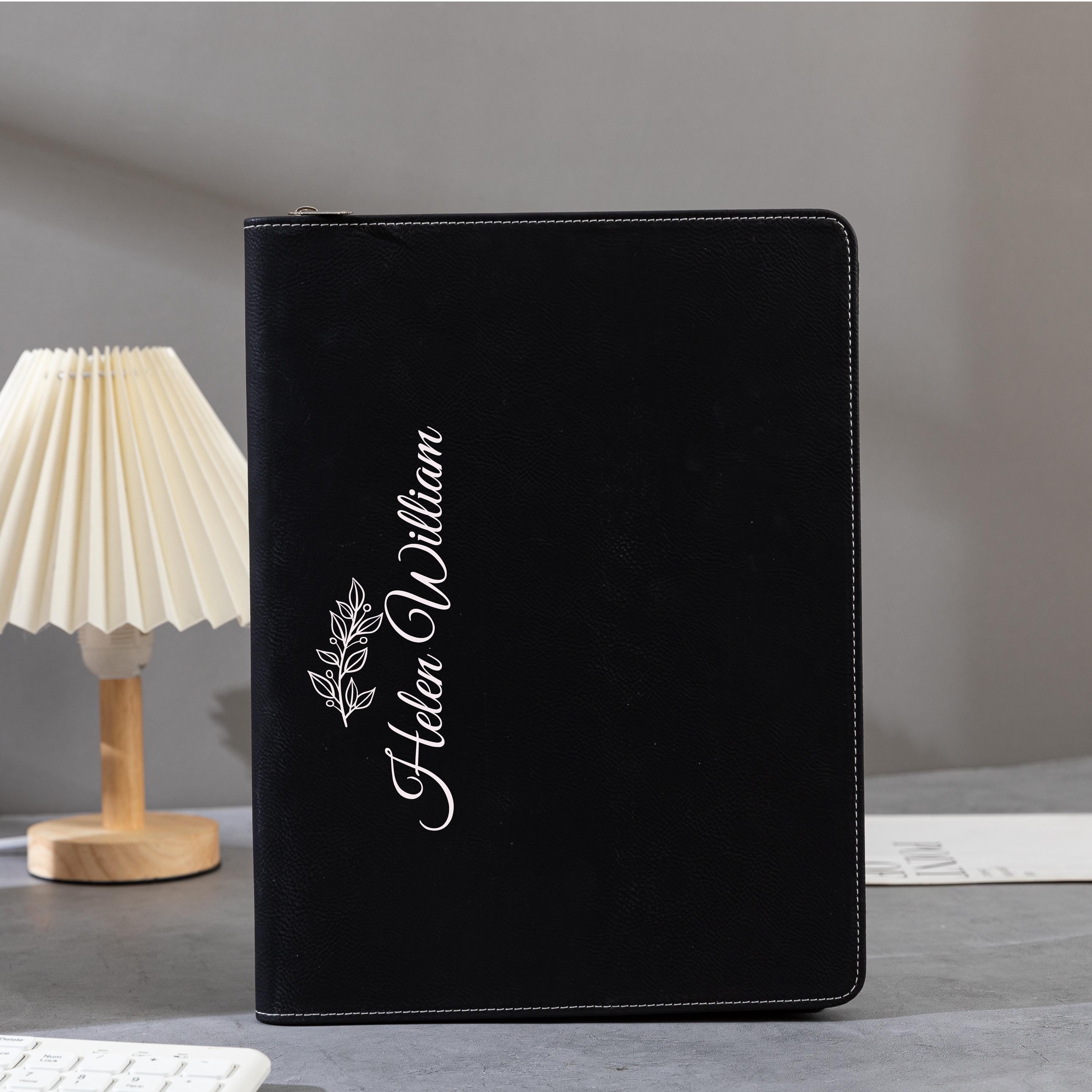 Personalized Leather Portfolio With Zipper, Refillable Portfolio ...