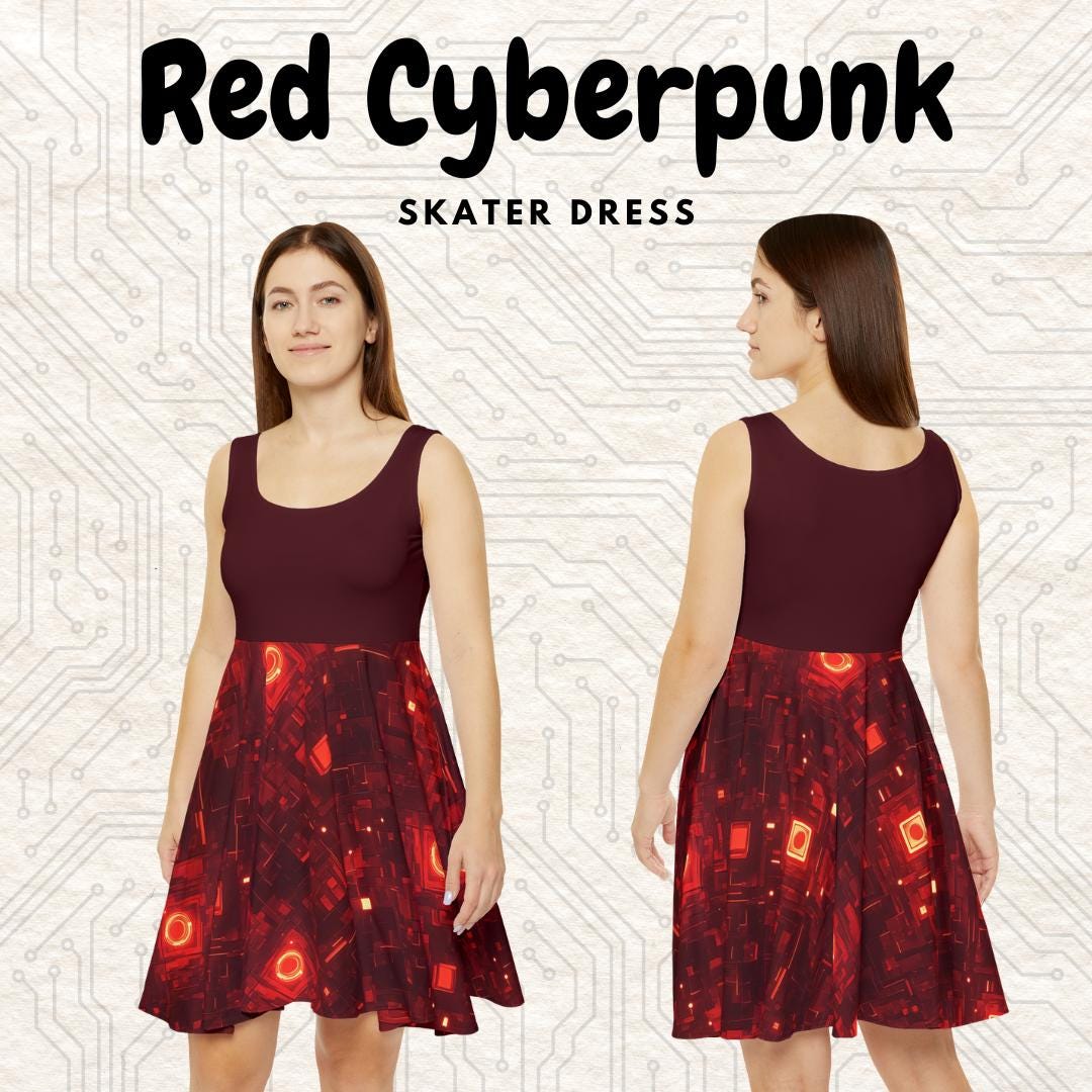 Cyberpunk Circuits Skater Dress, Chic Geometric Skater Dress, Geek ...