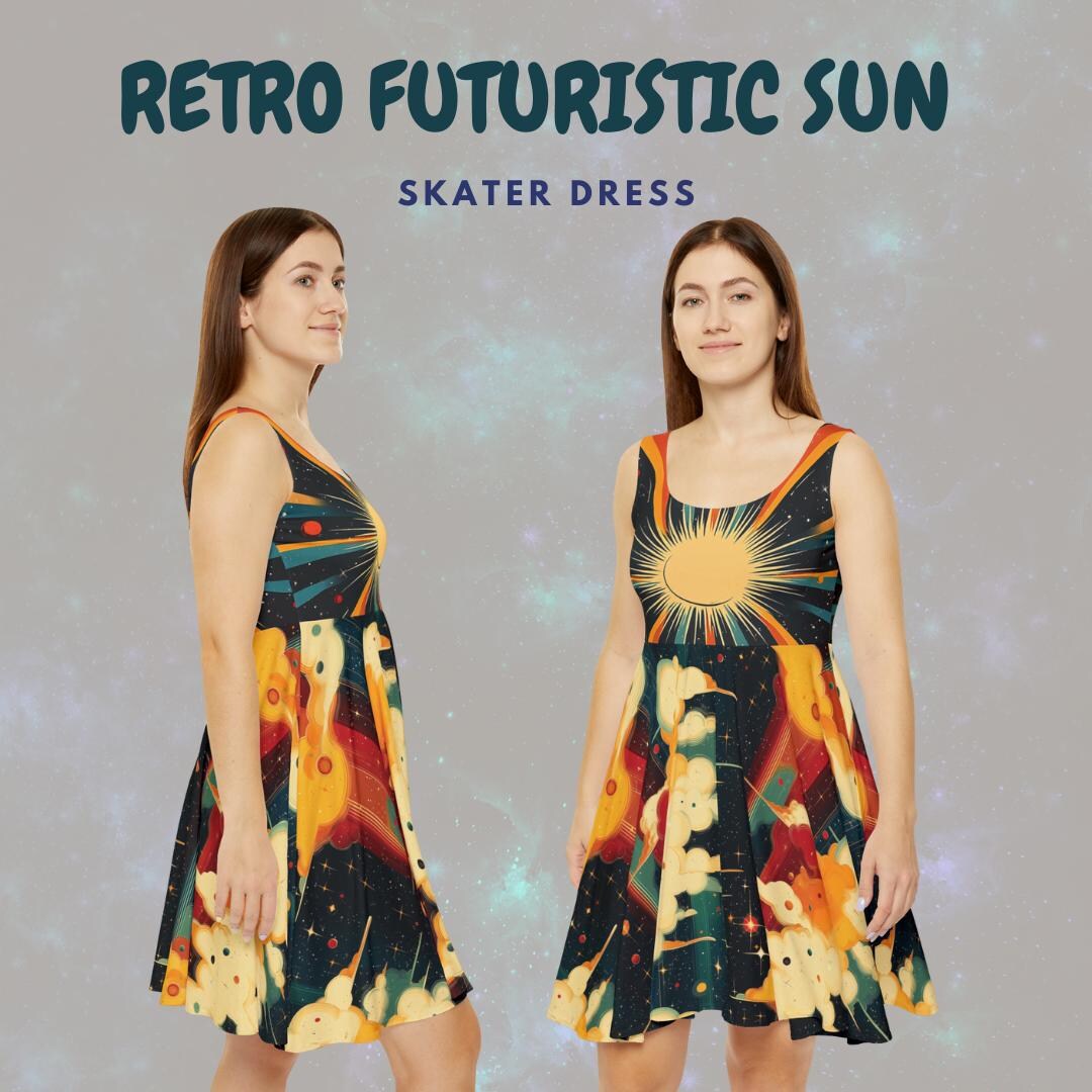 Retro Futuristic Sun Skater Dress, Shine Bright in Cosmic Style ...