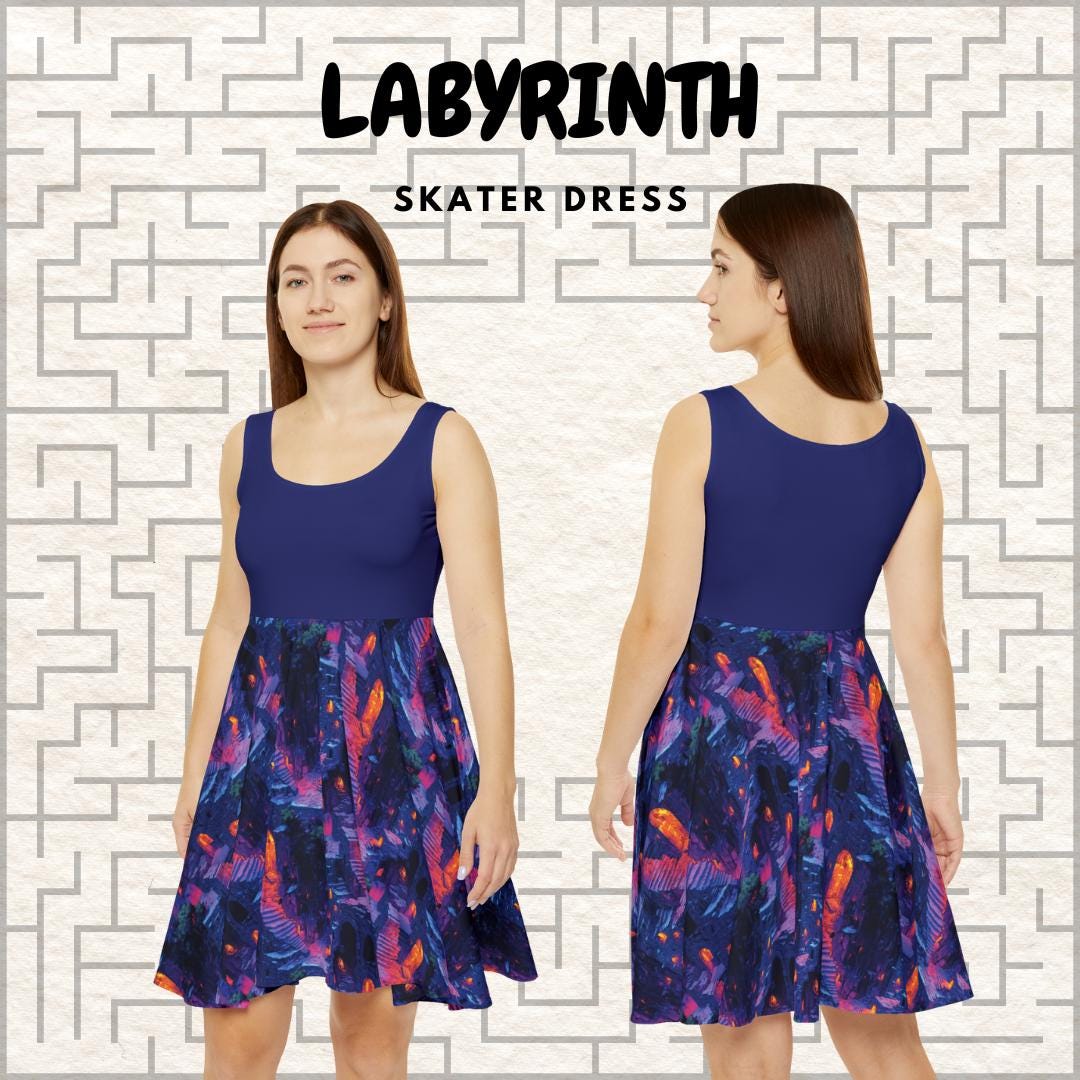Vibrant Labyrinth Skater Dress, Casual Party Outfit, Colorful Summer Dress, Festival Wear, Gift ...