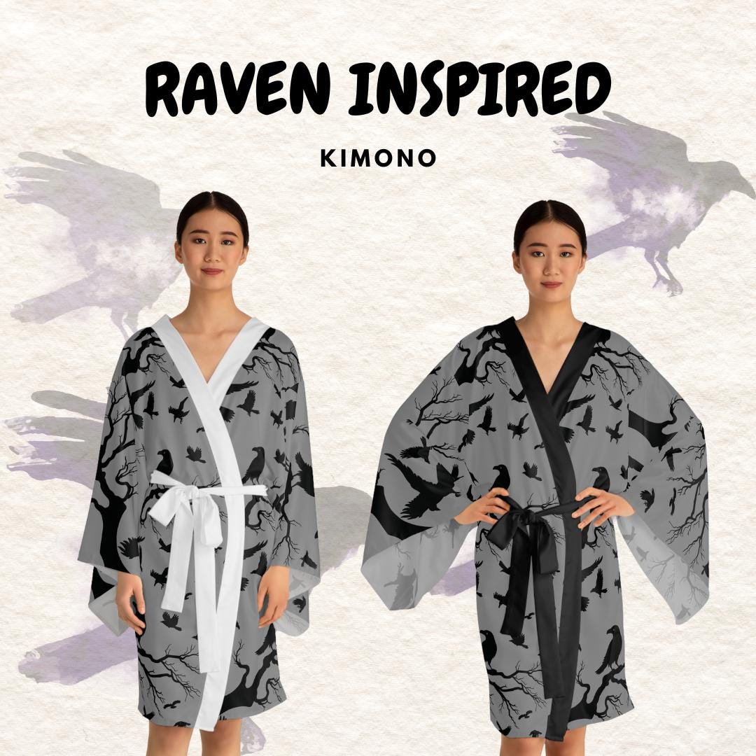 Raven-inspired Long Sleeve Kimono Robe: Elegance With a Gothic Touch ...