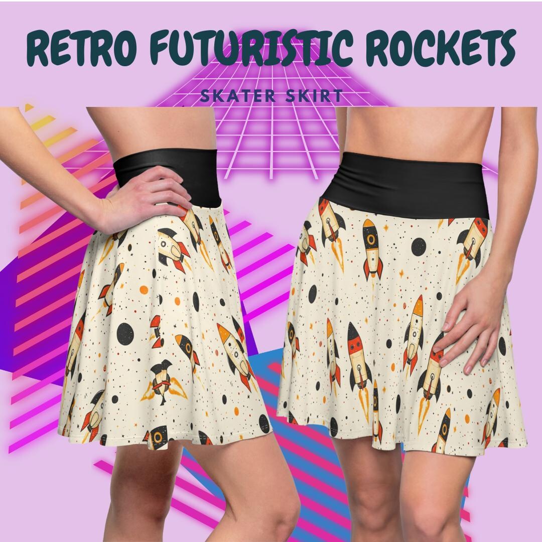 Retro Futuristic Rockets Skater Skirt, A Cosmic Twist on Vintage Style ...