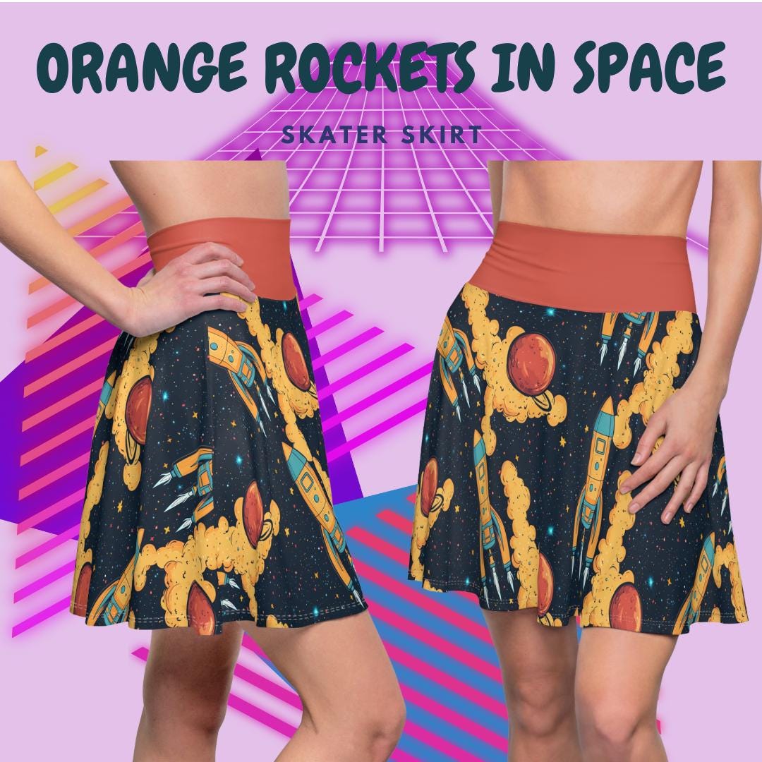 Orange Rockets in Space Skater Skirt, A Stellar Statement Piece, Fun ...
