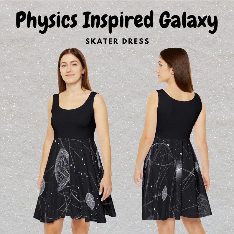 Physics Inspired Cosmic Pattern Women's Skater Dress, Space Theme Dress ...