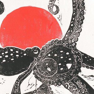 Octopus Lino Print Red and Black Relief Print on Rice Paper - Etsy