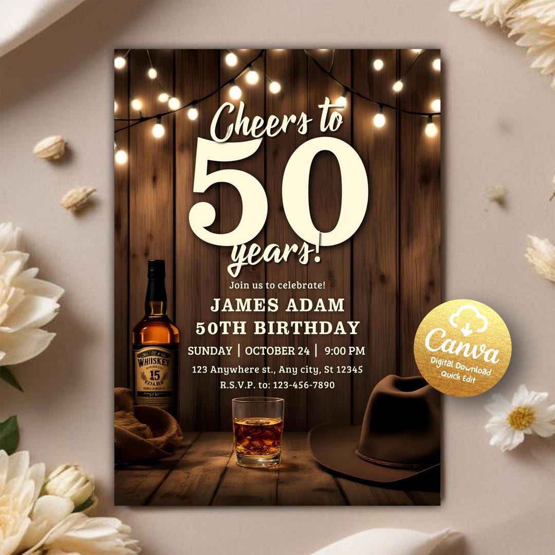 Editable Whiskey Birthday Invitation, Adult Men Birthday Invite, 30th ...
