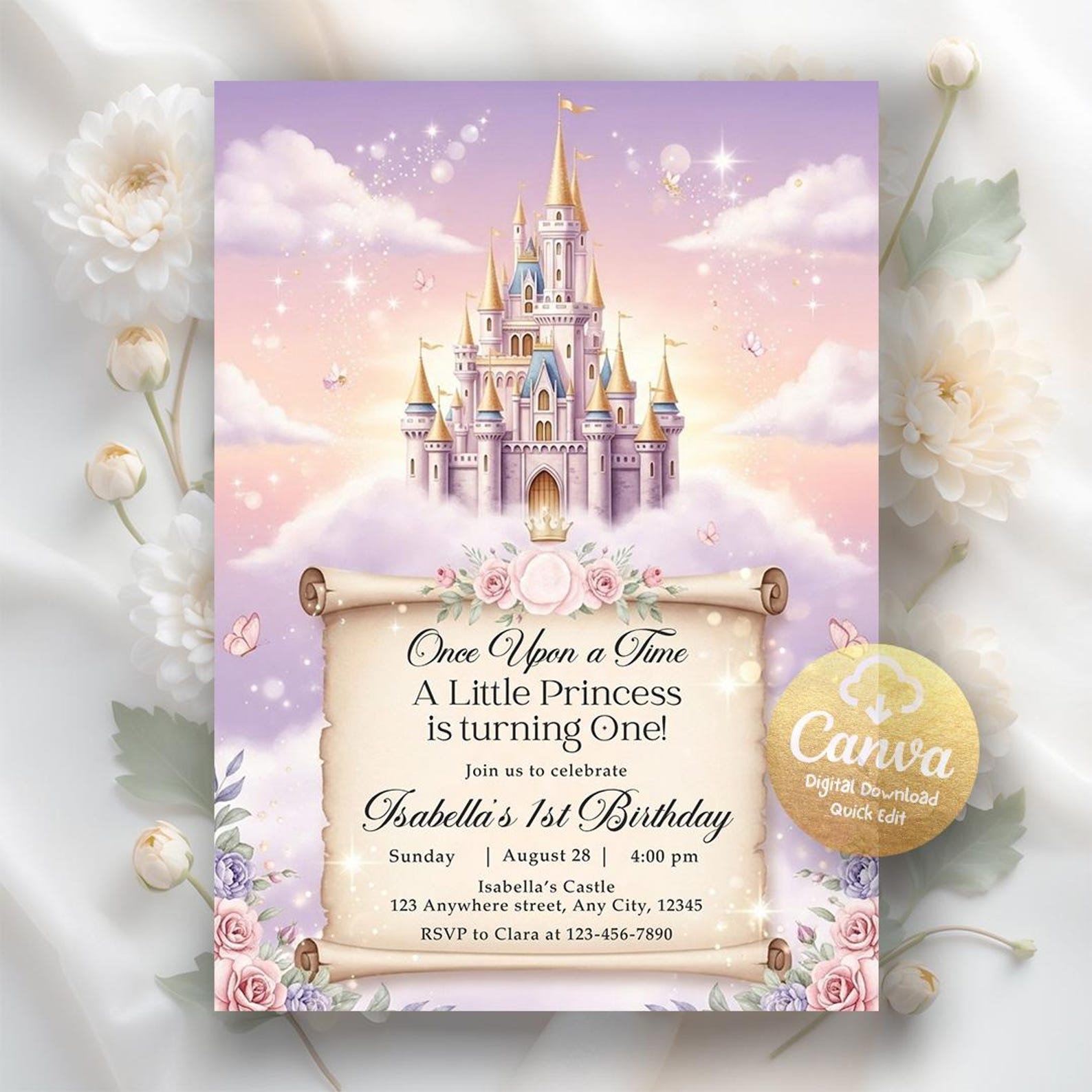 Princess Birthday Invitation, Royal Princess Magical Castle Birthday ...