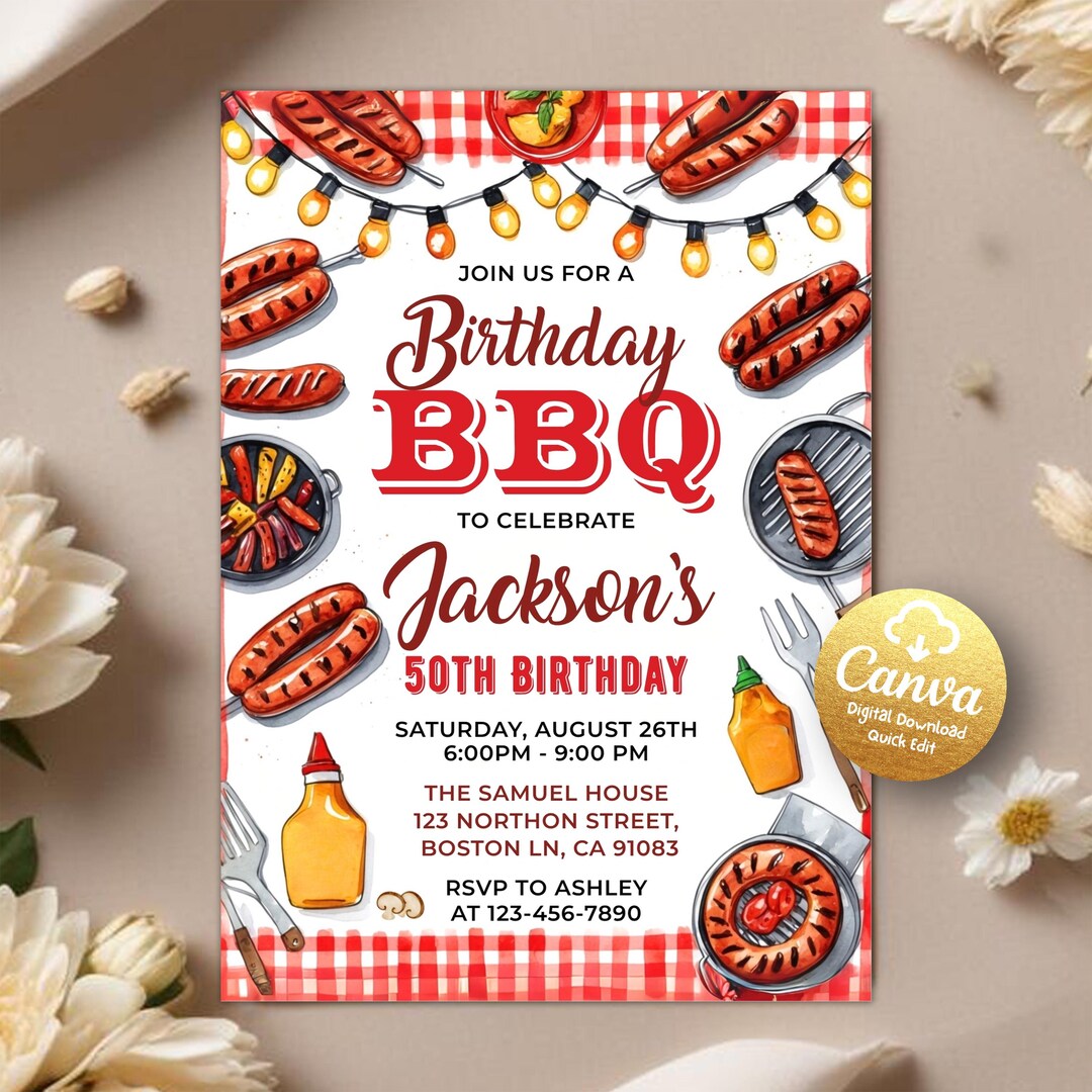 BBQ Birthday Invitation, Barbeque Birthday Invite, BBQ Invite, Barbecue ...