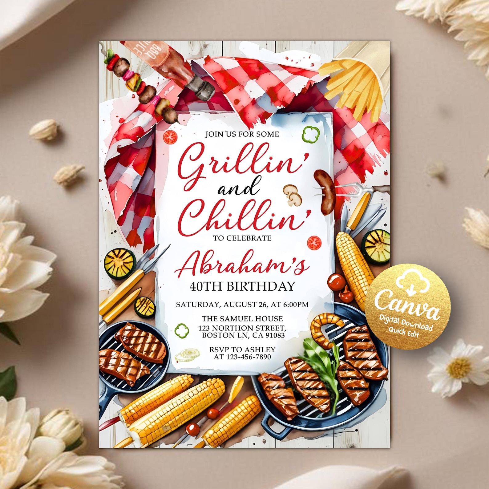 BBQ Birthday Invitation, Grillin and Chillin Invite, BBQ Invite ...