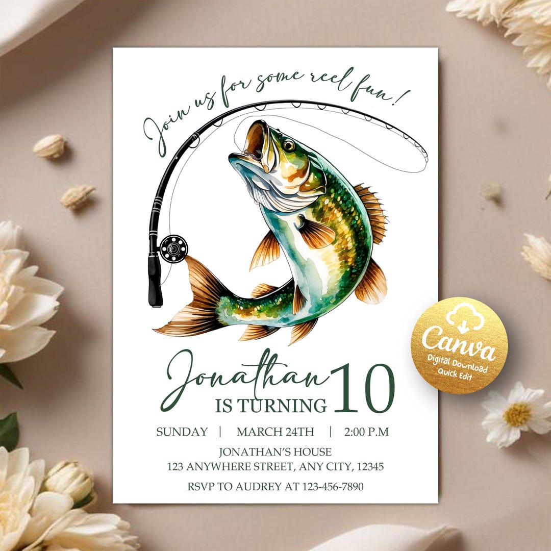 Fishing Birthday Invitation Template, Fishing Birthday Invite, Fish ...