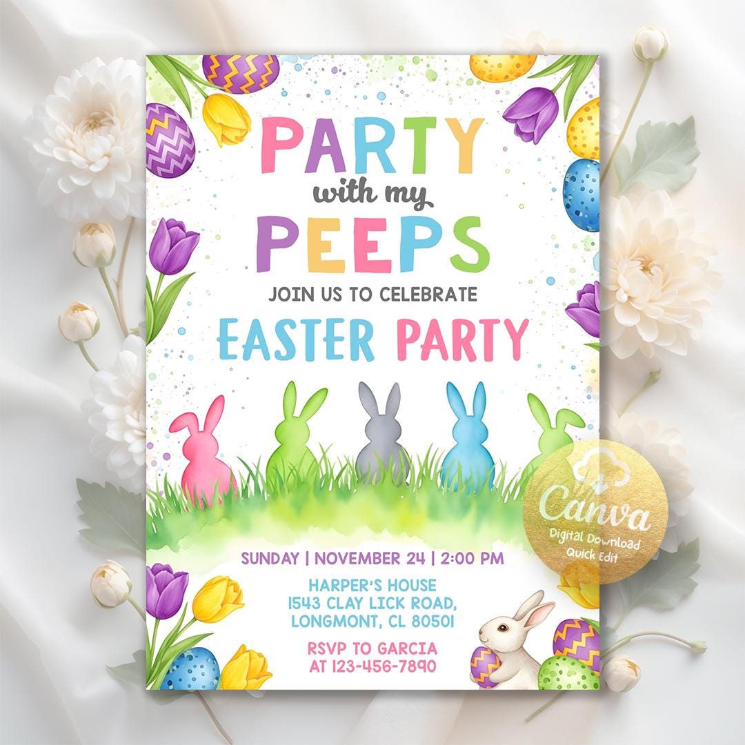 Easter Egg Hunt Invitation, Party With My Peeps, Easter Party, Bunny ...