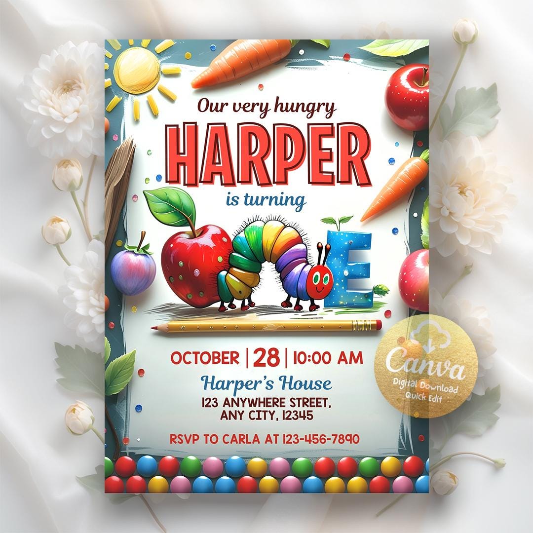 Hungry Caterpillar Invitation, Very Hungry Caterpillar First Birthday ...