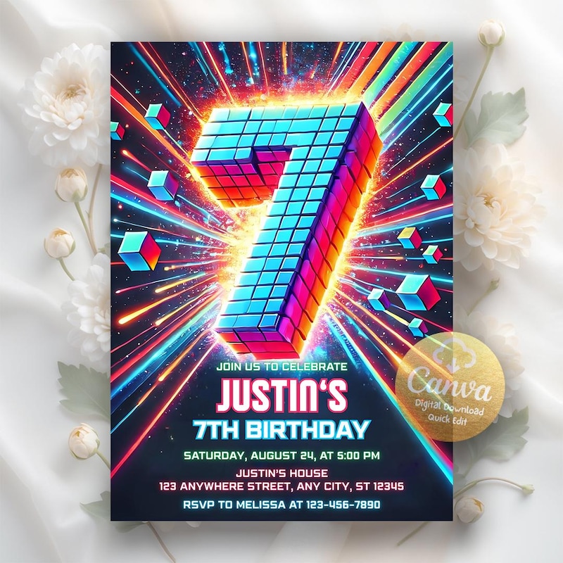 Age 7 Birthday Invitation - Etsy UK