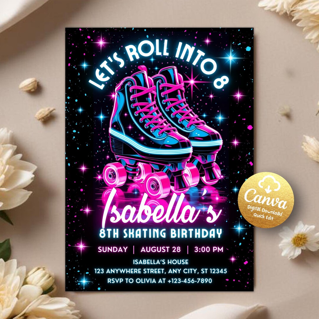 Roller Skating Invitation, Roller Skate Birthday Party Invitation ...