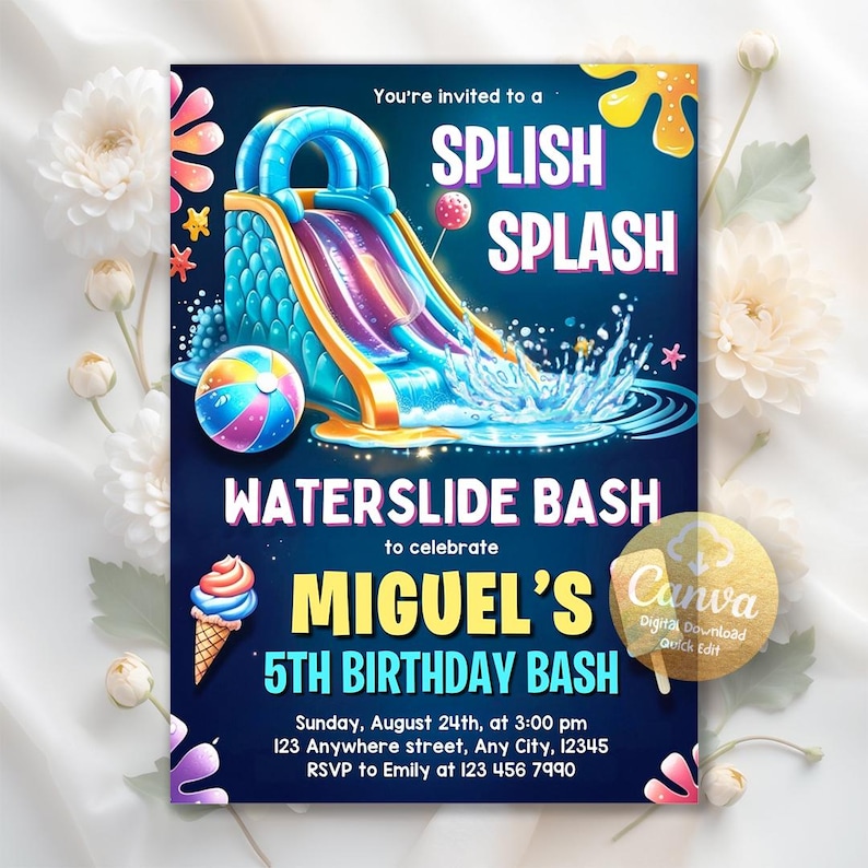 Editable Waterslide Birthday Invitation, Water Slide Invitation, Boy ...