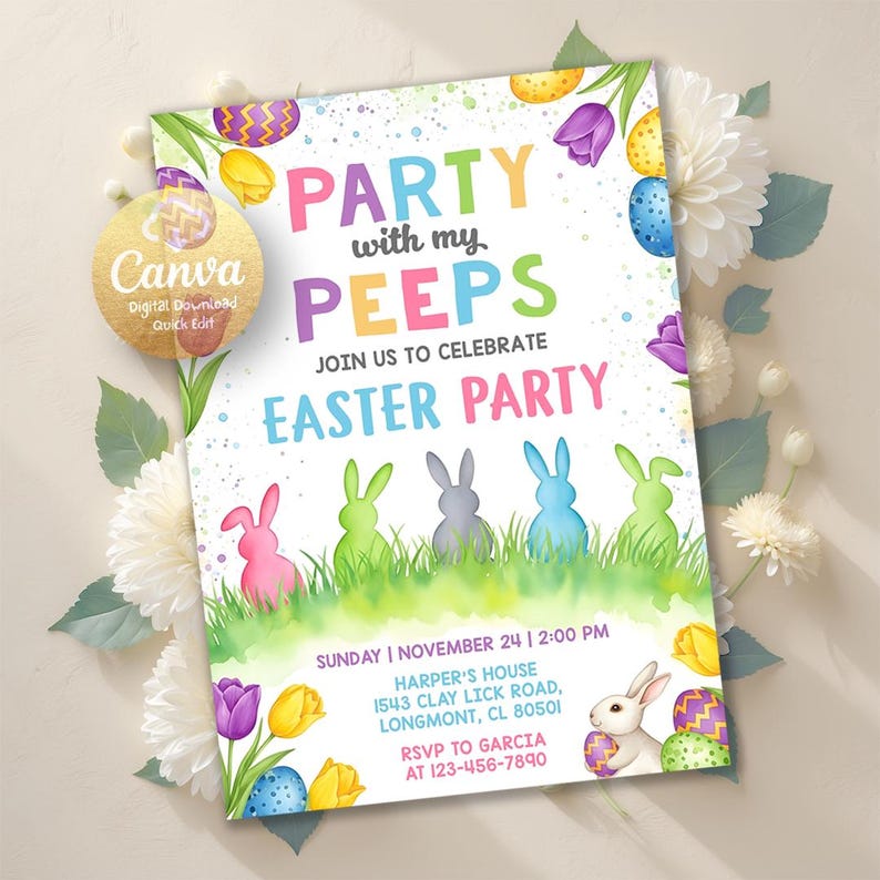 Easter Egg Hunt Invitation, Party With My Peeps, Easter Party, Bunny ...