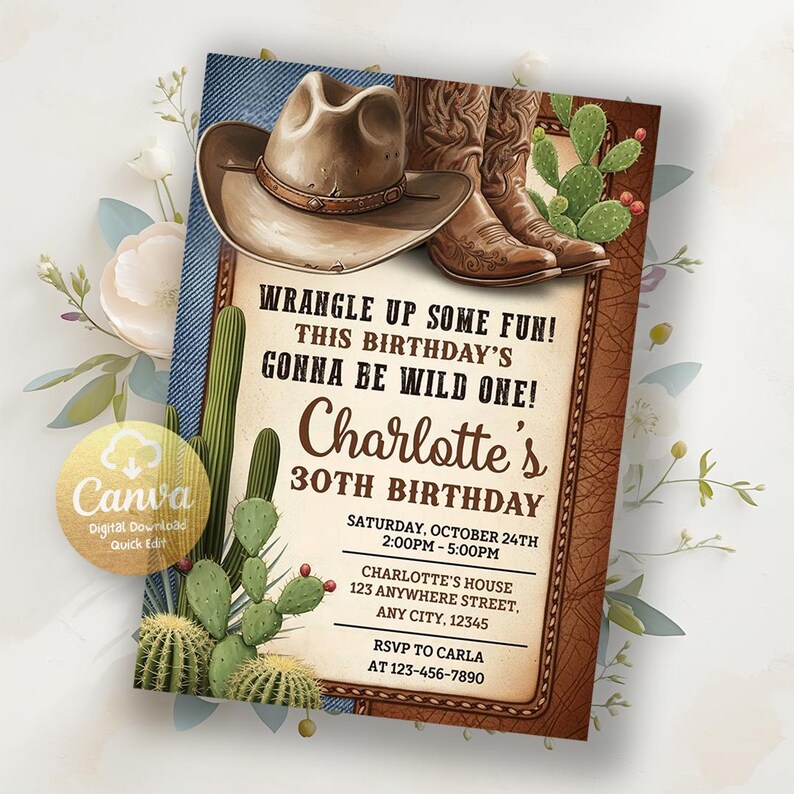 Western Birthday Invitation, Denim and Boots Party Invite, Western ...