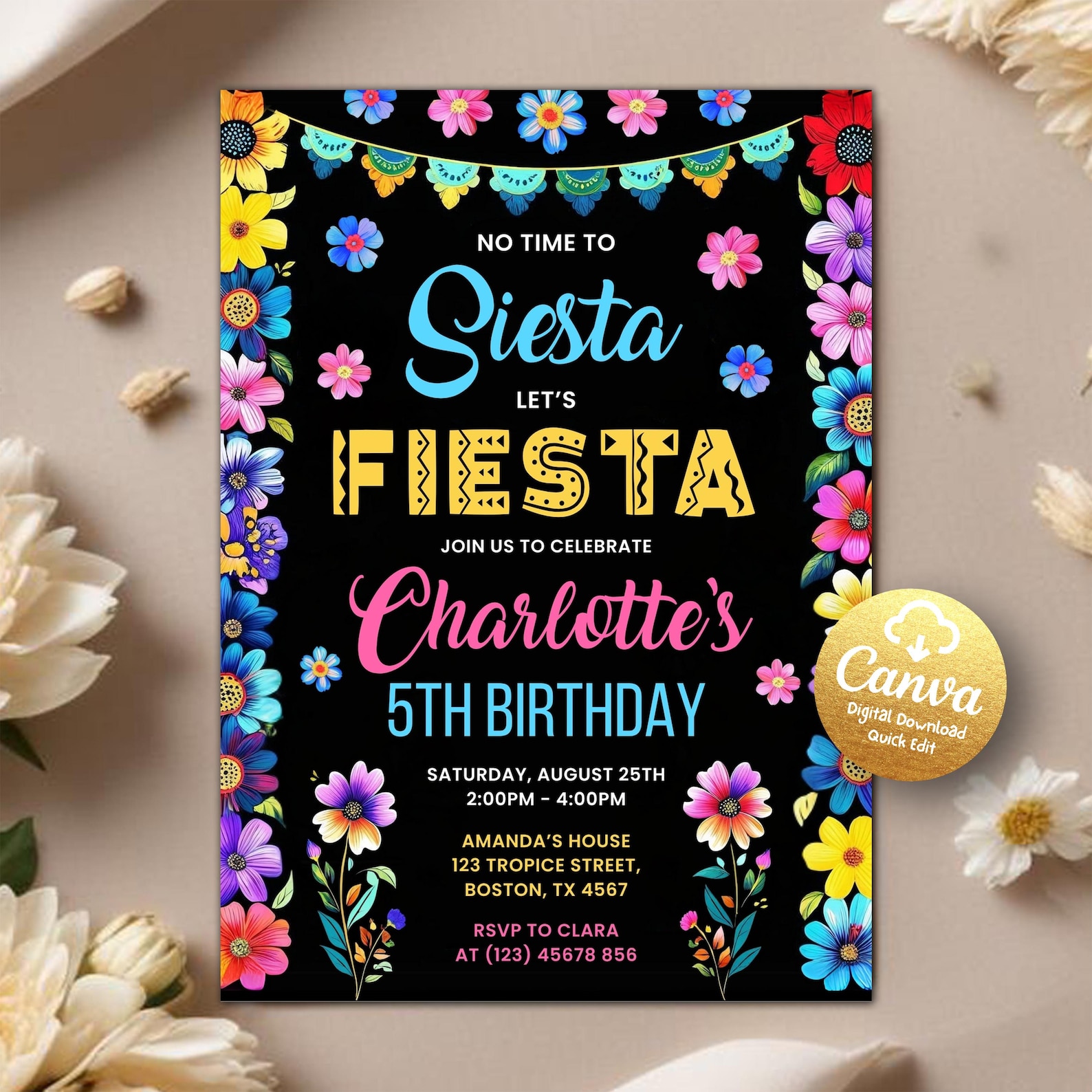 Fiesta Birthday Invitation, Mexican Theme Invitation, Fiesta Invitation ...