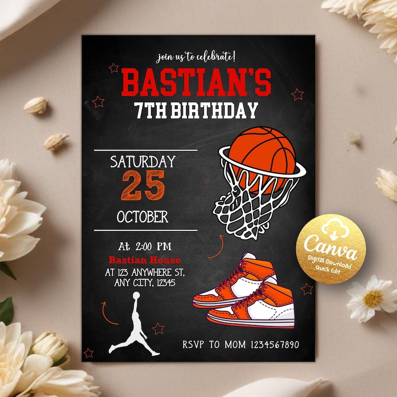Basketball Birthday Invitation, Sports Invitation, Girls Boys Birthday ...