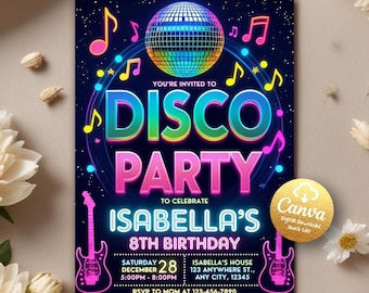 Disco Party Birthday Invitation, Disco Gender Neutral Invites, Dance ...