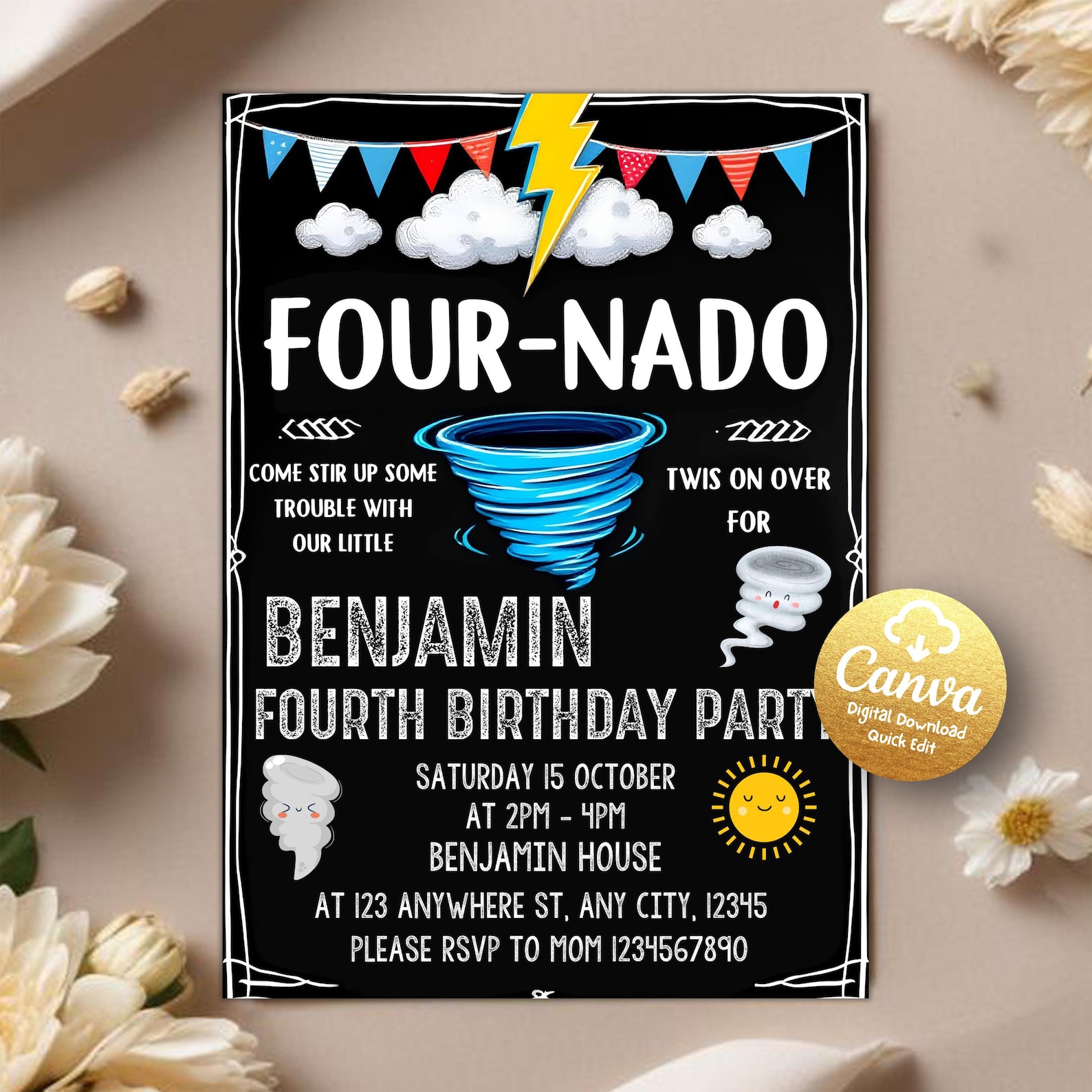 Fournado Birthday Invitation, Tornado Birthday Invitations, Twonado ...