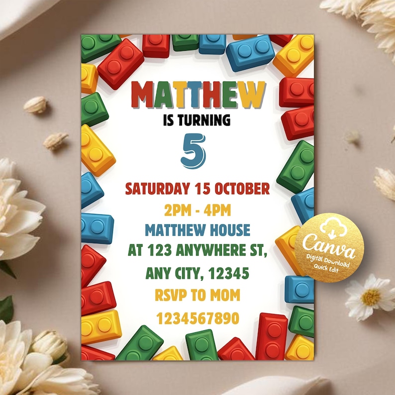 Editable Building Blocks Birthday Invitation, Blocks Invitation, Boy ...