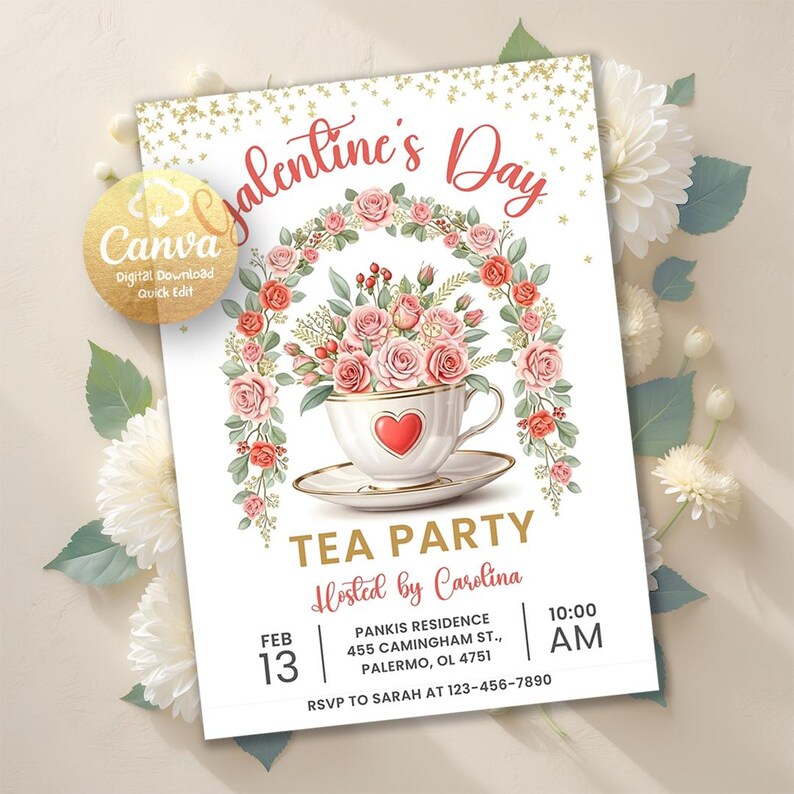 Galentines Tea Party Invitation, Valentine's Day Brunch Party Invite ...