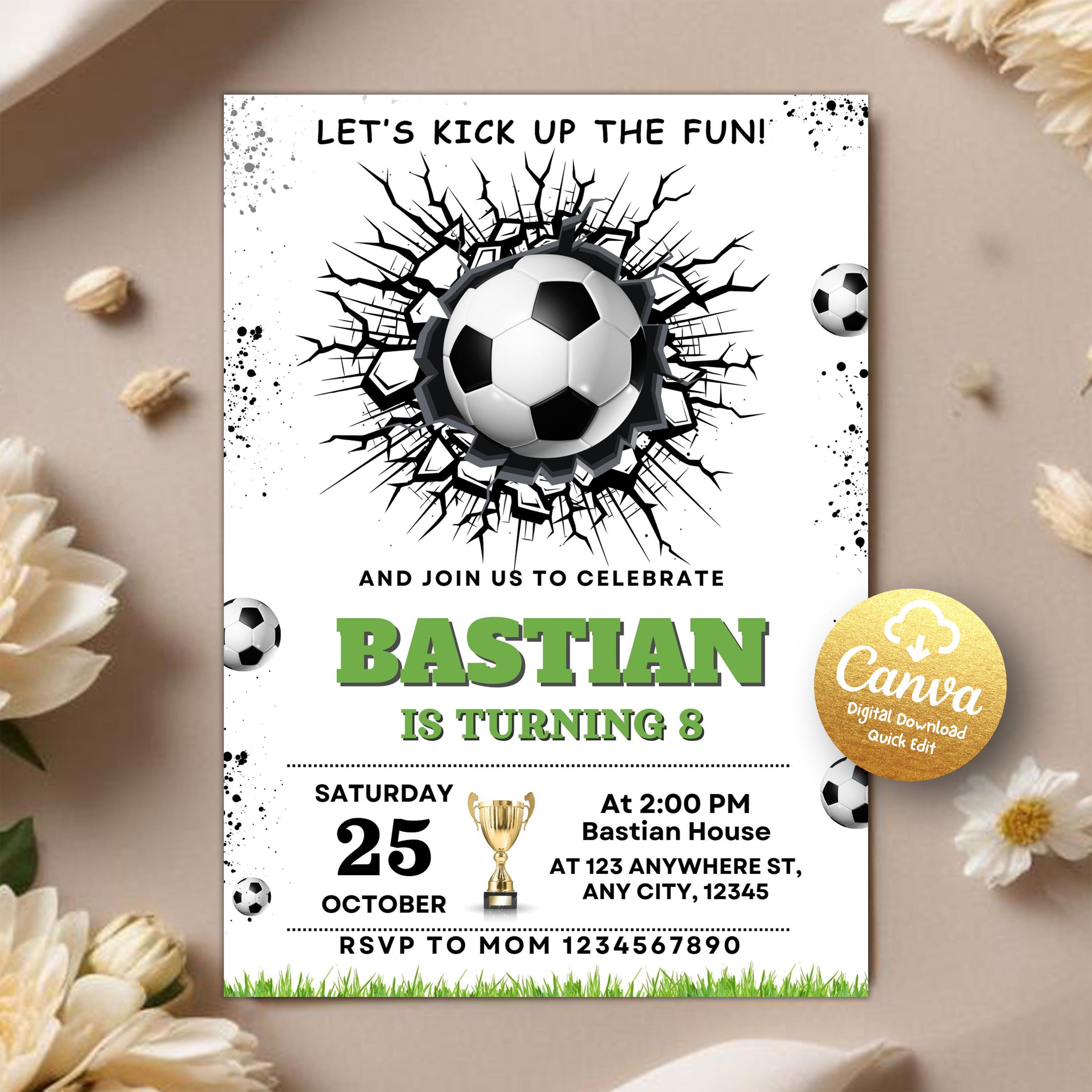 Editable Soccer Birthday Invitation, Soccer Party Invitation, Football ...