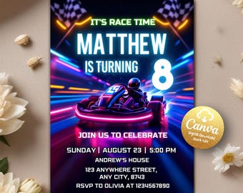 Go Kart Birthday Invitation, Go Kart Party, Karting Invitation, Go ...