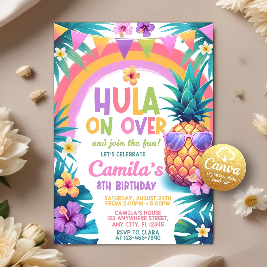 Hula on Over Tropical Birthday Invitation, Hawaiian Invites, Luau ...