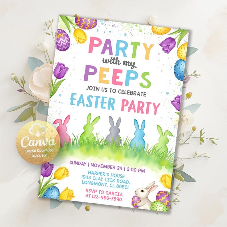 Easter Egg Hunt Invitation, Party With My Peeps, Easter Party, Bunny ...