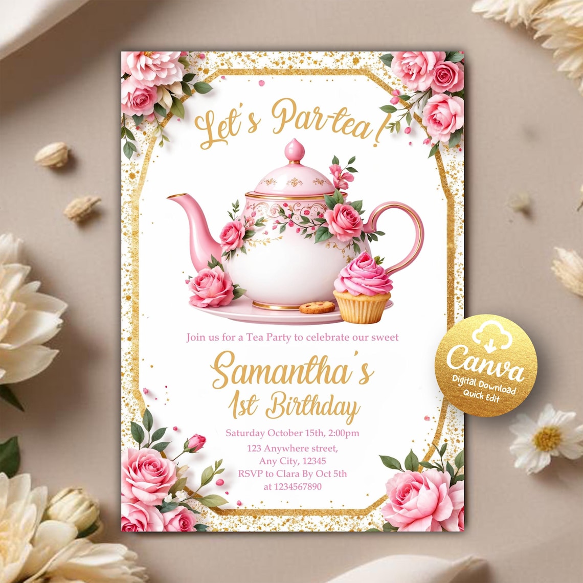 Editable Tea Party Birthday Invitation, Par-tea Invitation, Girl Par ...