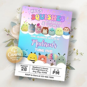 Squishmallow Birthday Invitation, Squishmallow Invitation, Squish Girl ...
