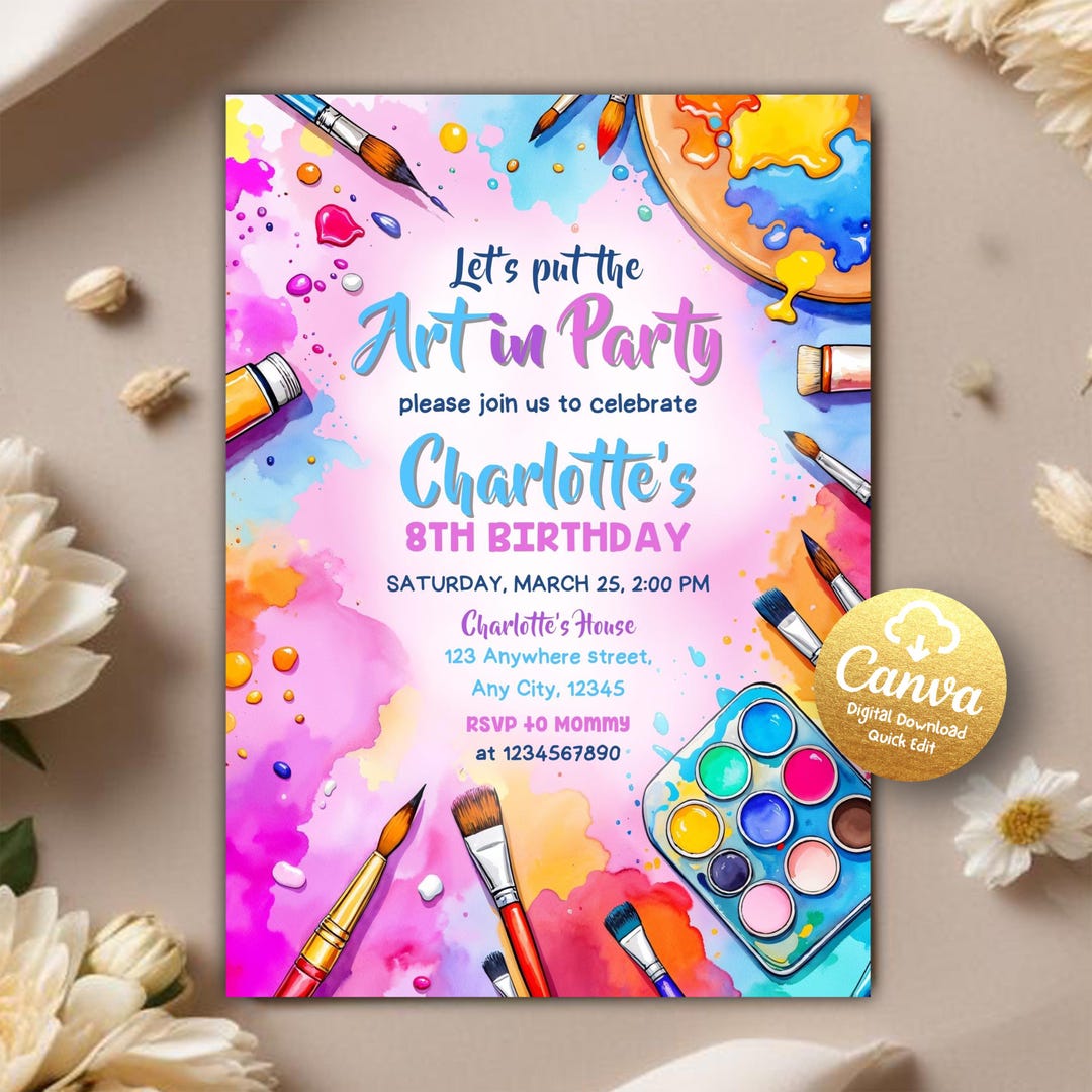 Painting Birthday Invitation, Let’s Paint and Celebrate Invitation, Art ...