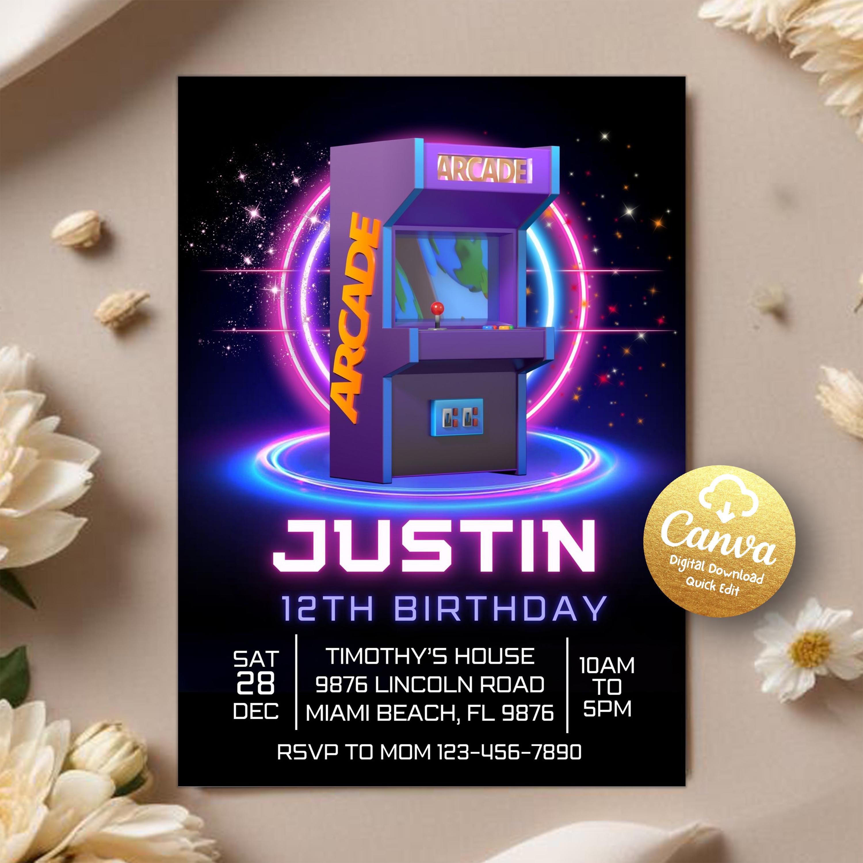 Arcade Birthday Invitation, Arcade Party Invite, Glow Video Game ...