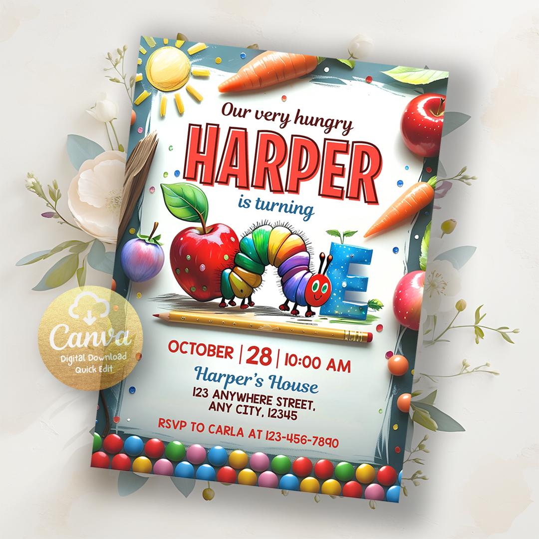 Hungry Caterpillar Invitation, Very Hungry Caterpillar First Birthday ...