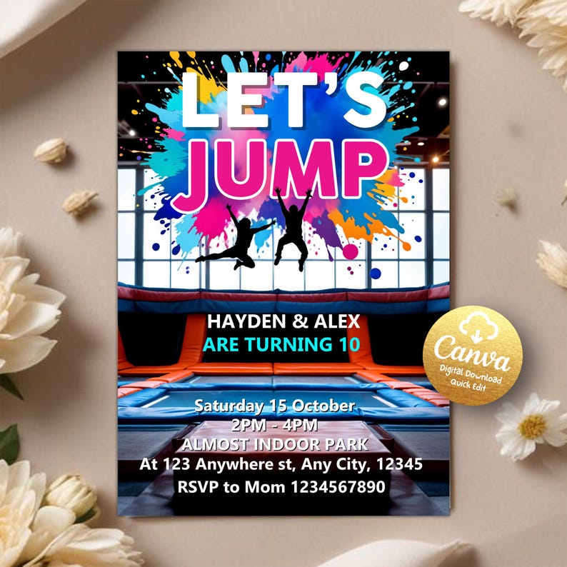Trampoline Park Party Invite, Teen Kids Jump Invitation, Let's Jump ...